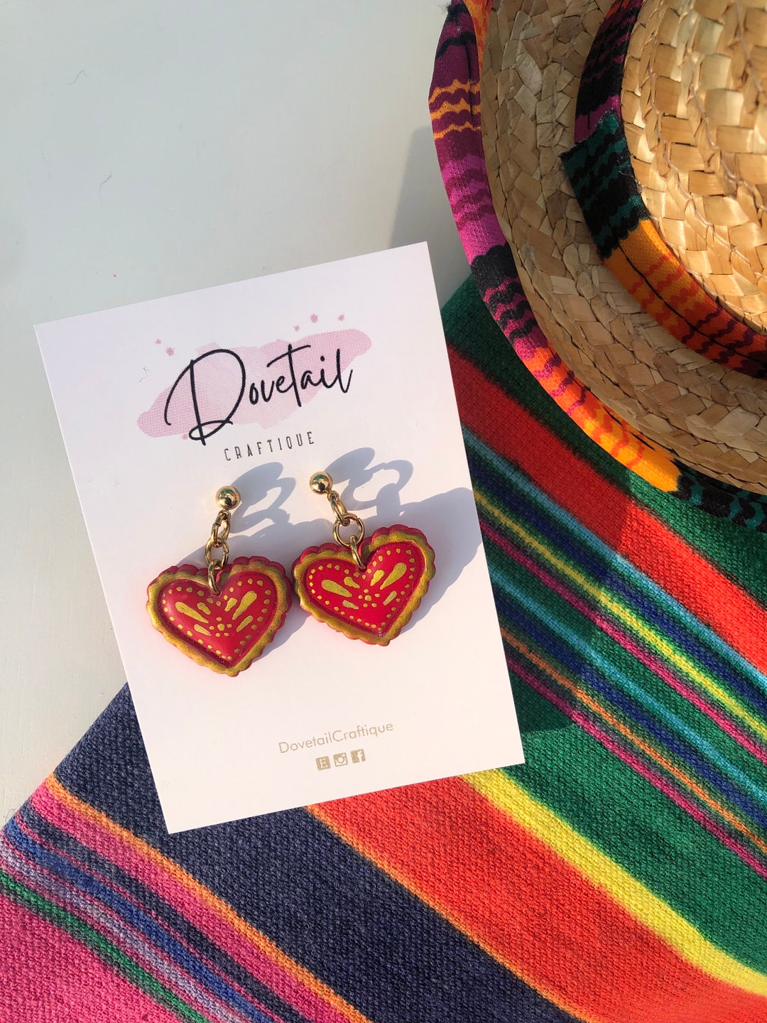 Mexican Red Heart Earrings, Latino Inspired Earrings, Mexican Earrings ...