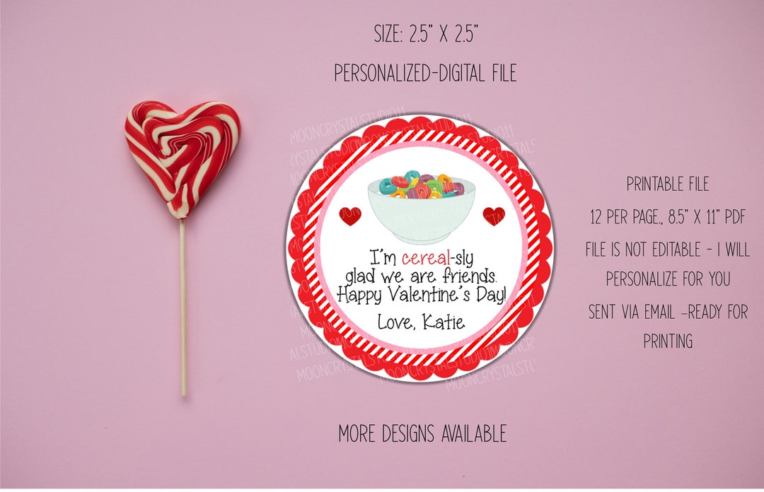 Cereal Valentine Favor Tags, Printable Preschool Valentine Stickers ...