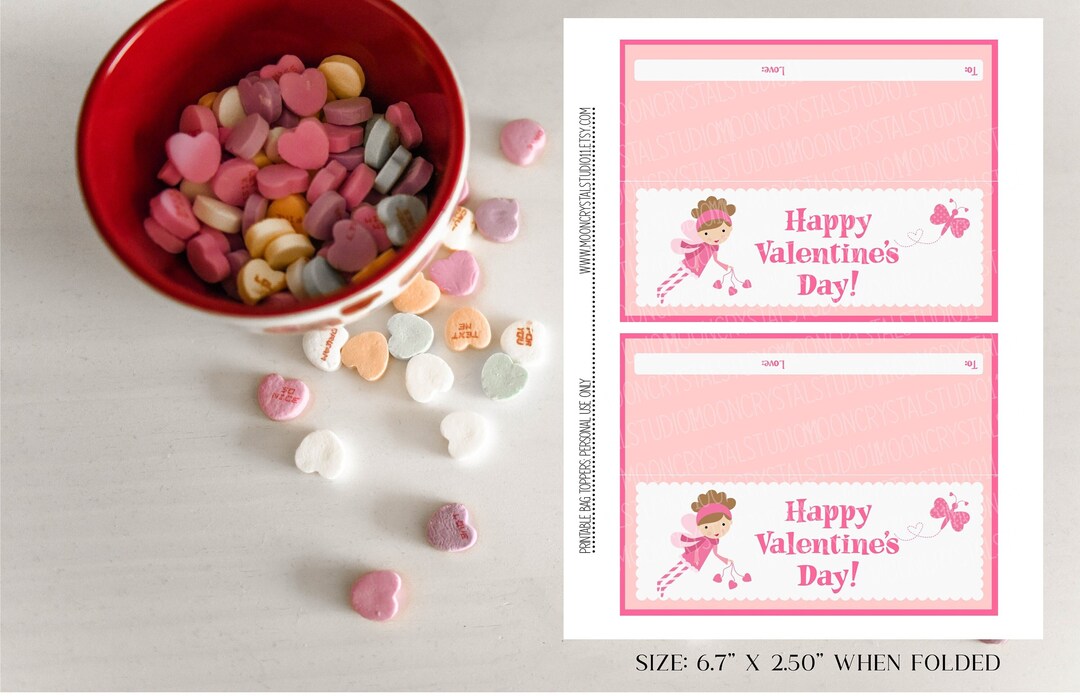 Pink Fairy Valentine's Day Printable Bag Toppers, Printable Valentine ...