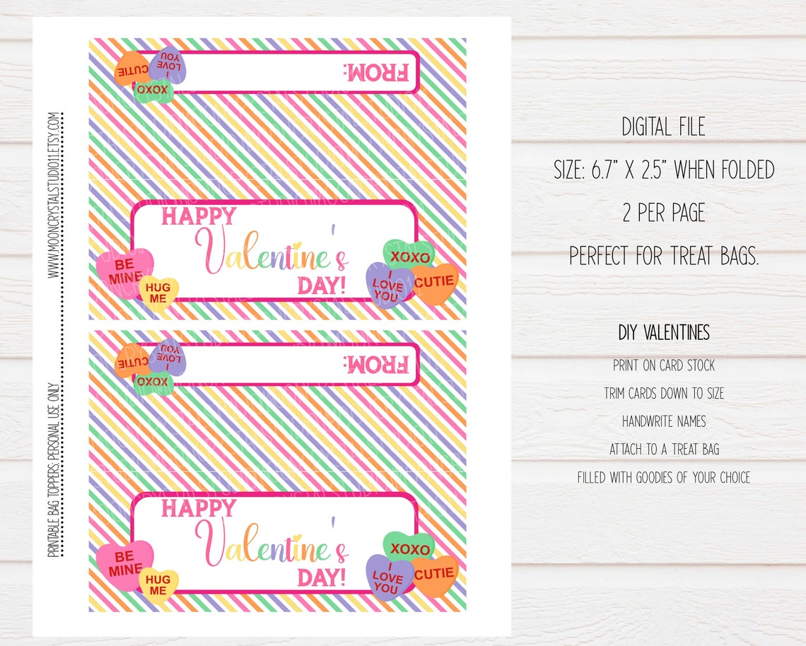 Conversation Heart Valentine's Day Printable Bag Toppers, Printable ...