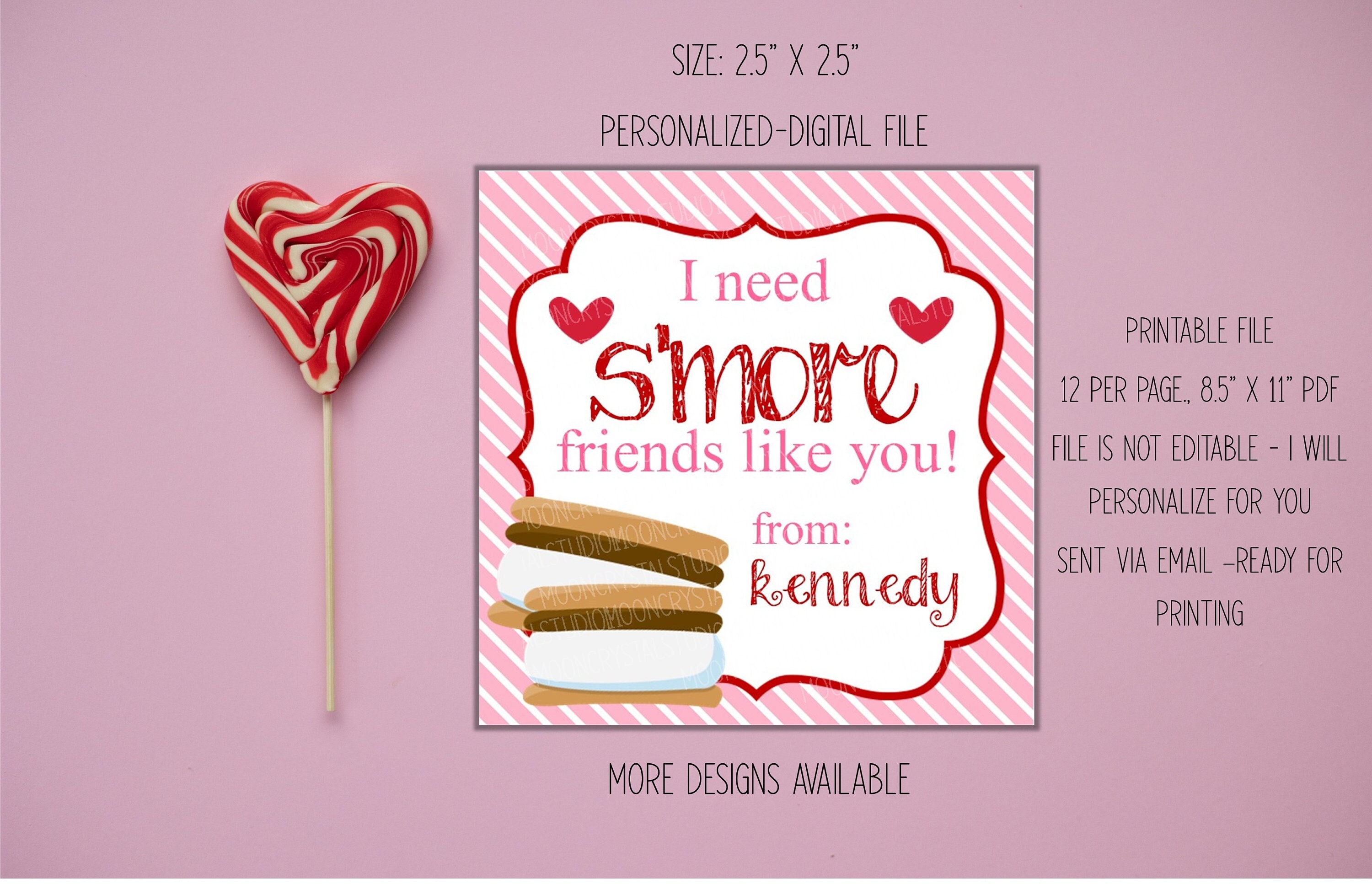 Smores Valentine Favor Tags, Printable Valentine Stickers, Valentine ...