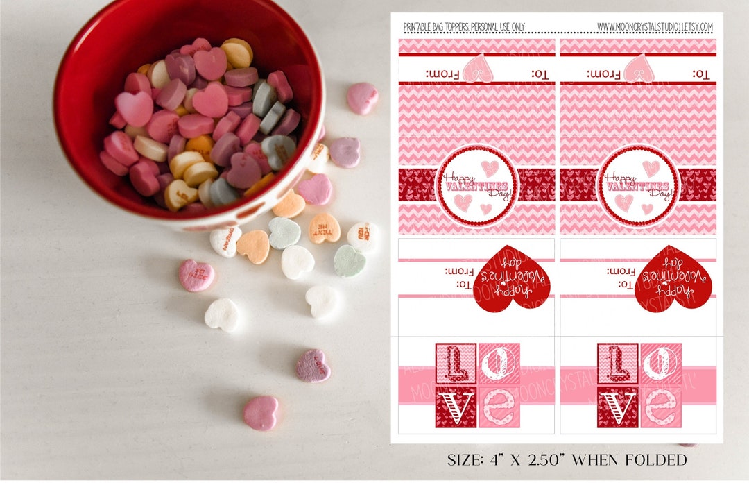 Printable Valentine Treat Bag Toppers, Valentine Labels, Valentine ...