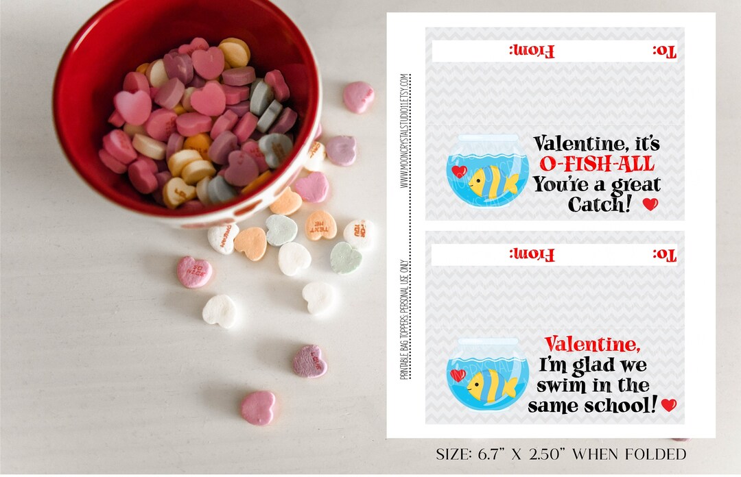 Goldfish Valentine Bag Toppers, Printable Valentine's Day Treat Bag ...