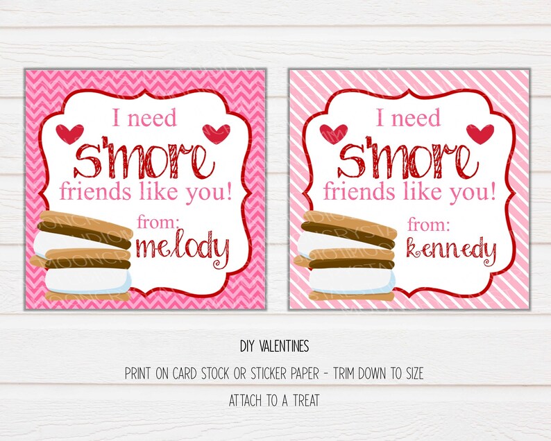 Smores Valentine Favor Tags, Printable Valentine Stickers, Valentine ...