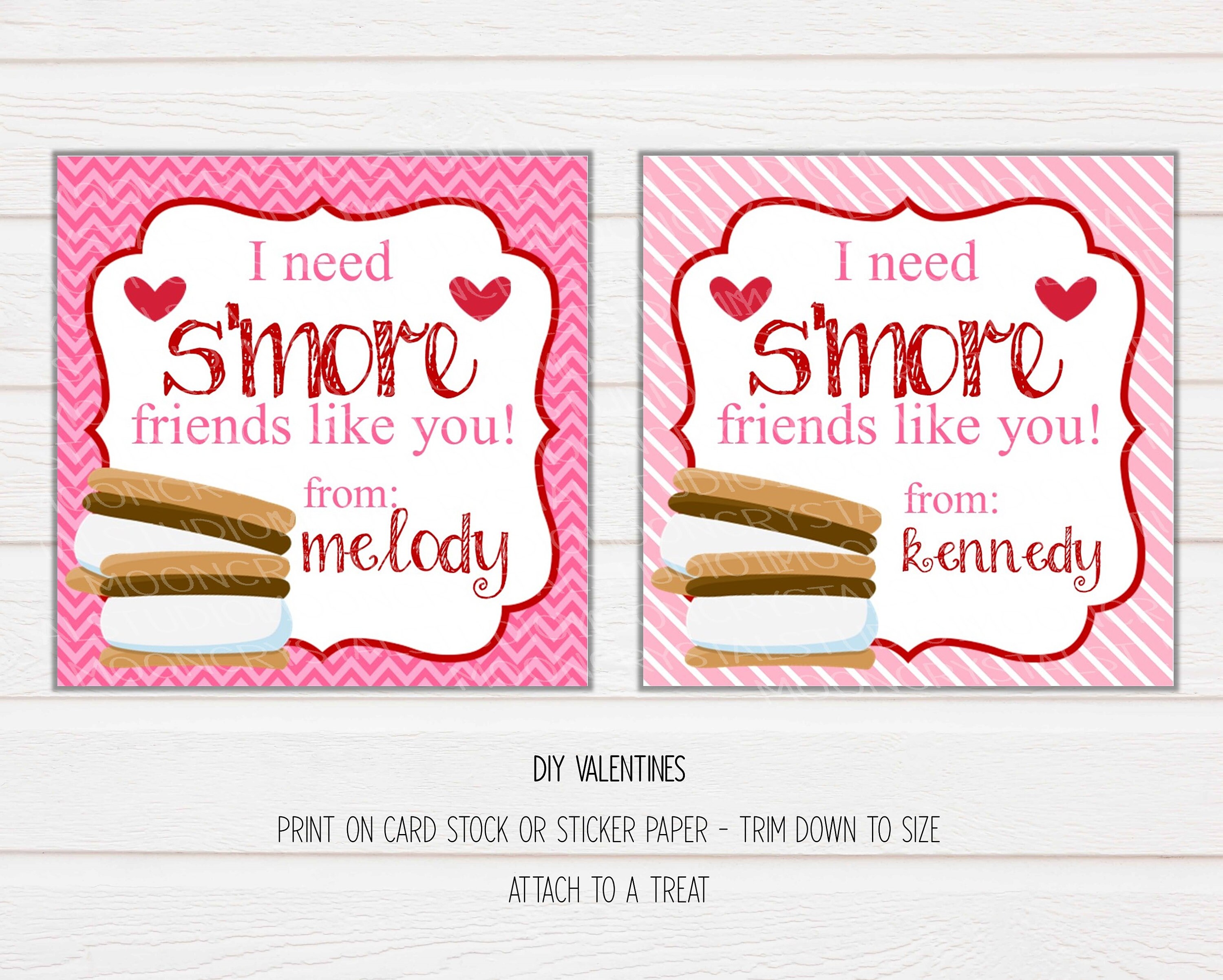 Smores Valentine Favor Tags, Printable Valentine Stickers, Valentine ...