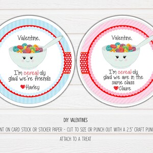 Valentine Favor Tags, Printable Valentine Stickers, Cereal Valentines ...