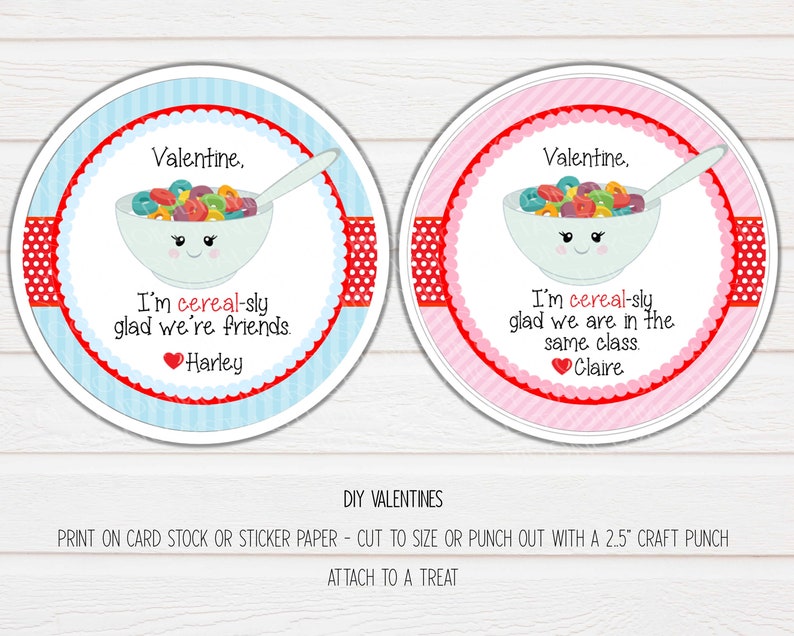 Valentine Favor Tags, Printable Valentine Stickers, Cereal Valentines ...