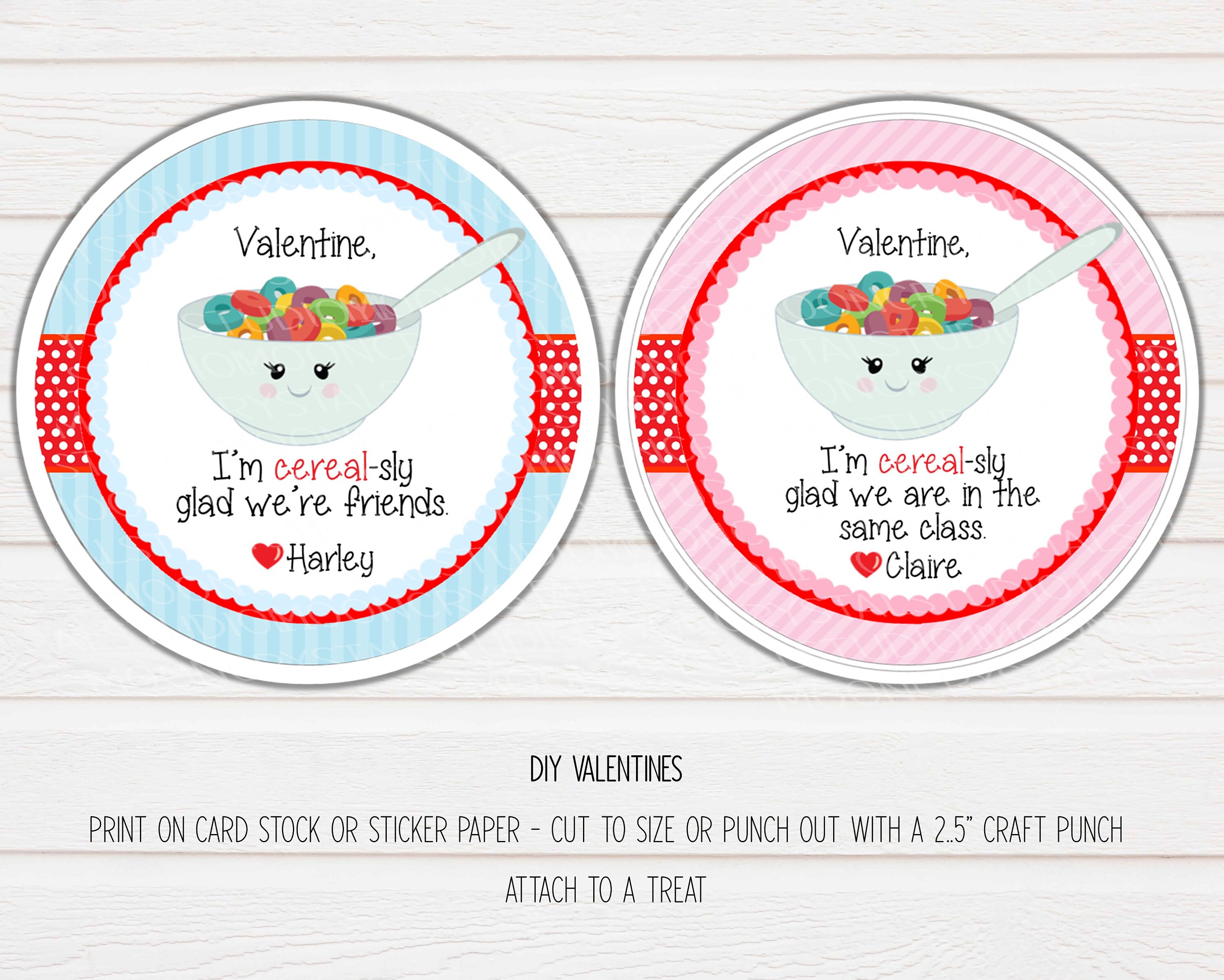 Valentine Favor Tags, Printable Valentine Stickers, Cereal Valentines ...