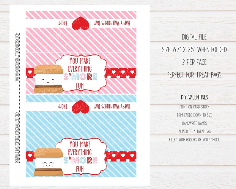 Valentine S'more Bag Toppers, Printable S'more Labels, S'more Stickers ...