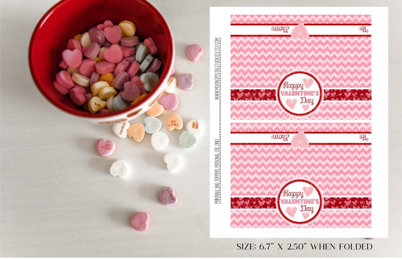 Pink Heart Valentine's Day Printable Bag Toppers, Printable Valentine ...