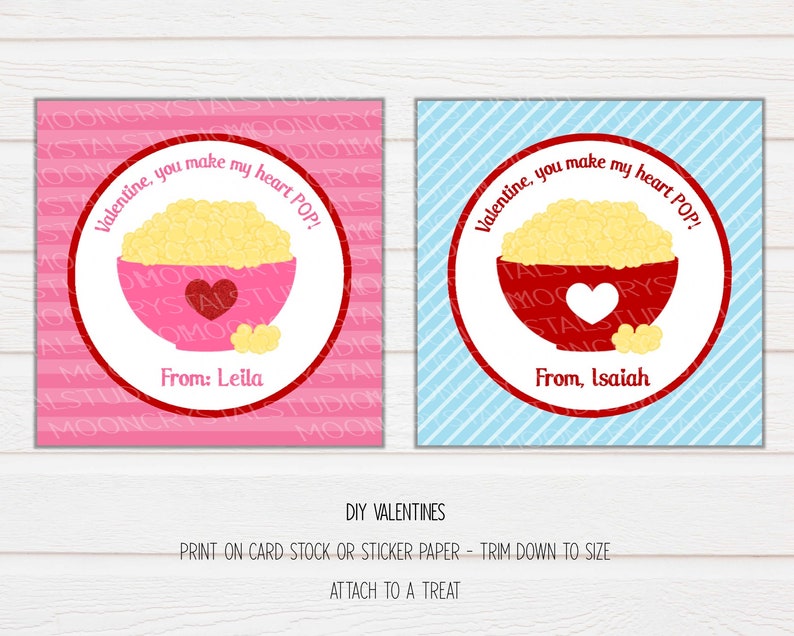 Printable Valentine Stickers, You Make My Heart Pop, Popcorn Valentine ...