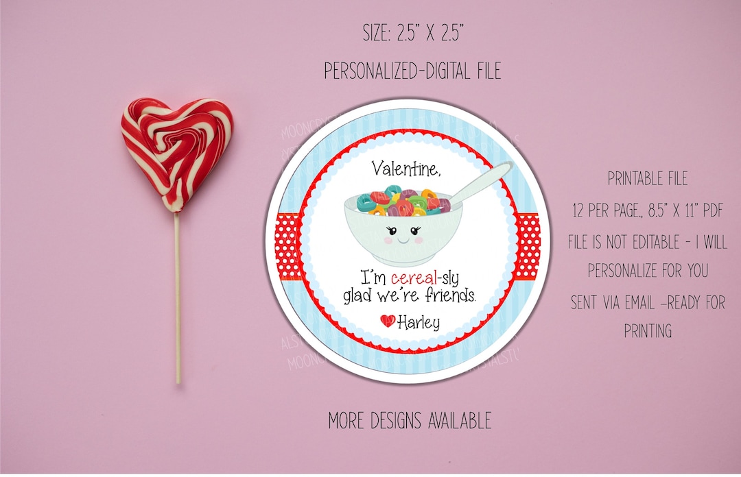 Valentine Favor Tags, Printable Valentine Stickers, Cereal Valentines ...