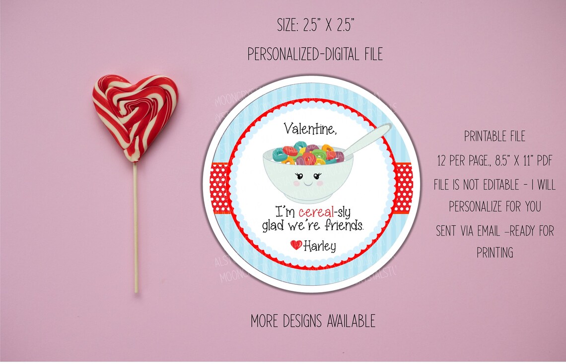 Valentine Favor Tags, Printable Valentine Stickers, Cereal Valentines ...
