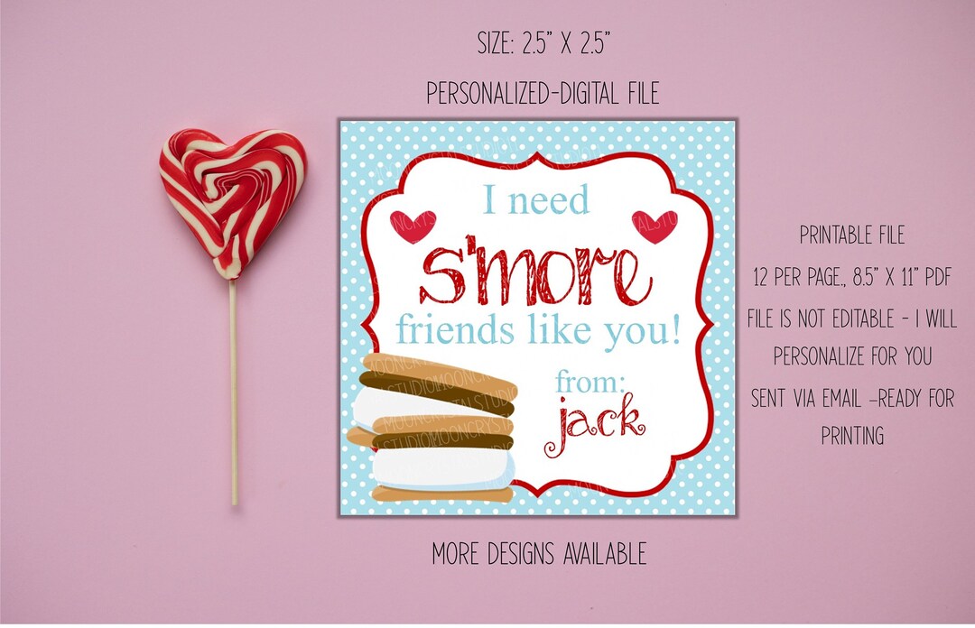 Smores Valentine Favor Tags, Printable Valentine Stickers, Need Smore ...