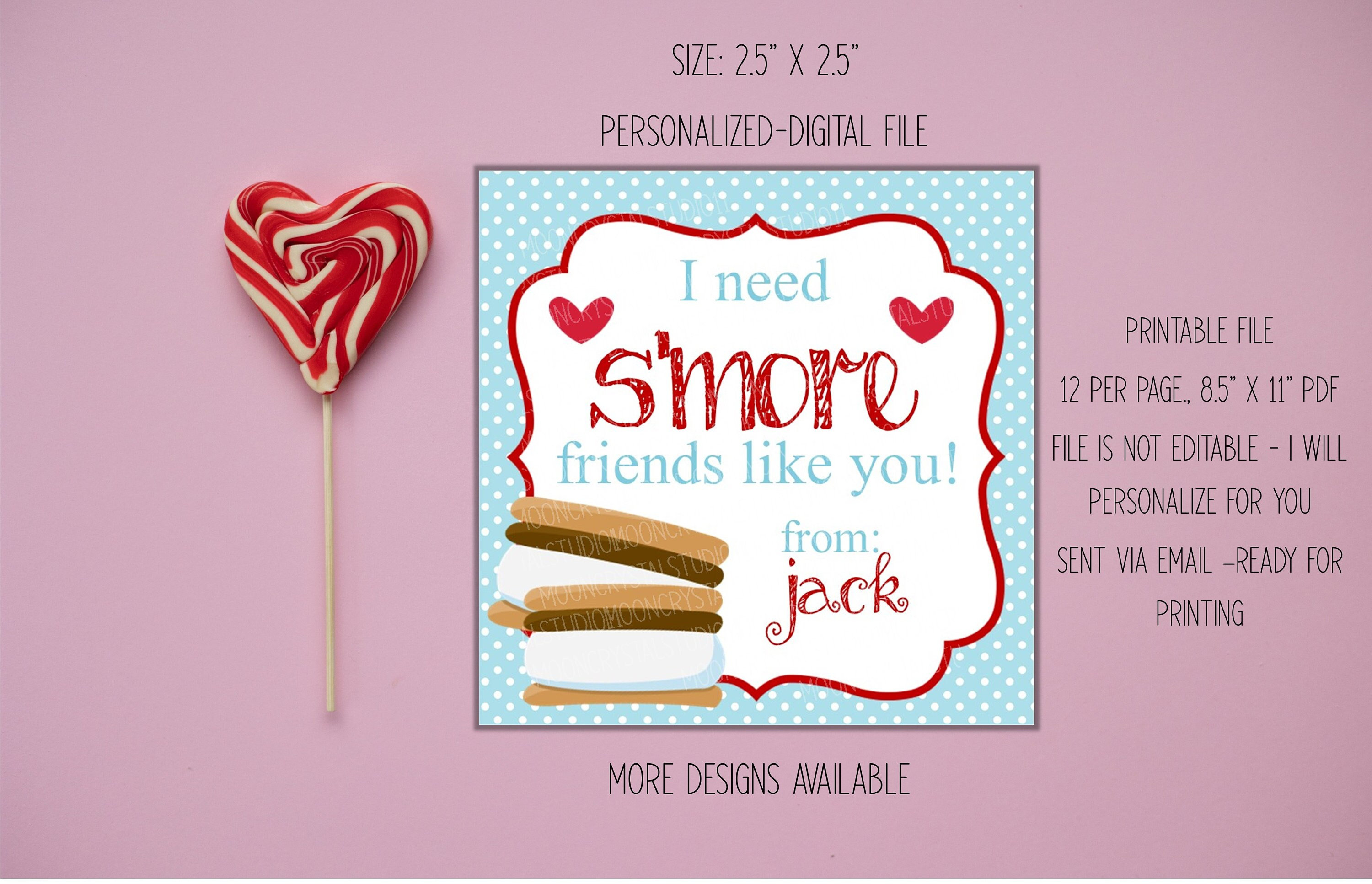 Smores Valentine Favor Tags, Printable Valentine Stickers, Need Smore ...