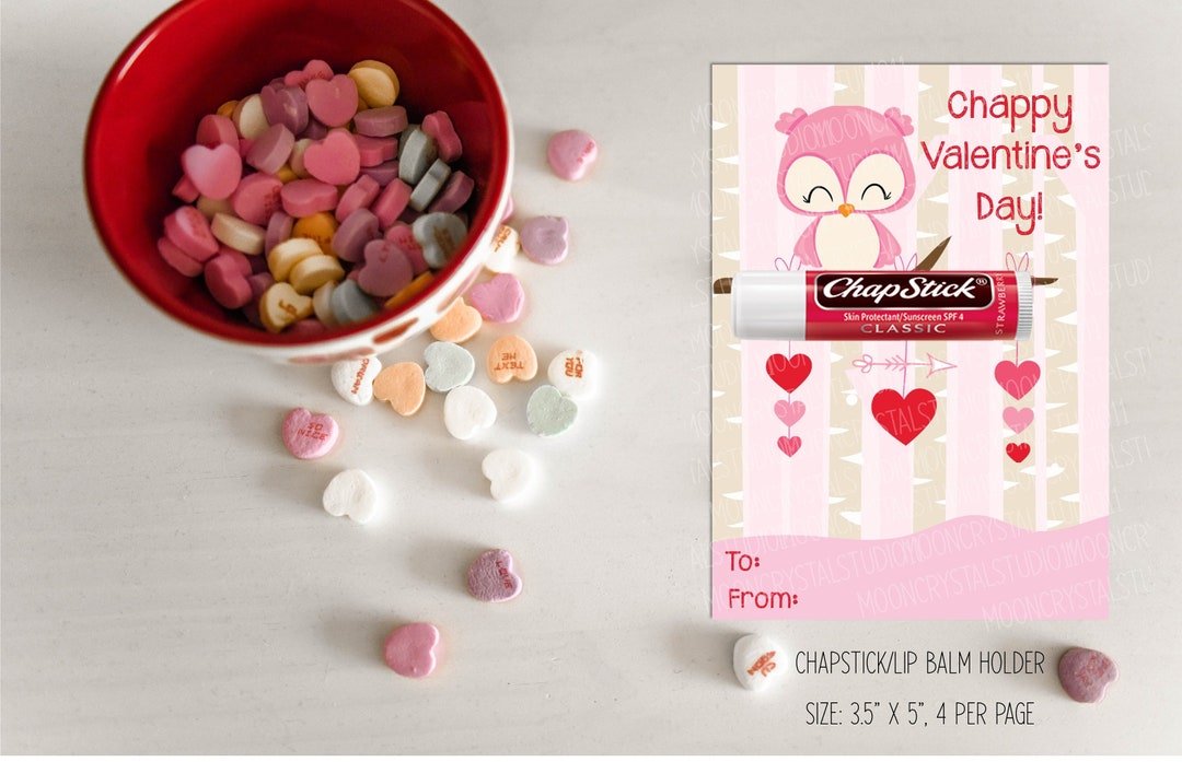 Chappy Valentines Day, Pink Owl Valentine Cards, Valentine Chapstick ...
