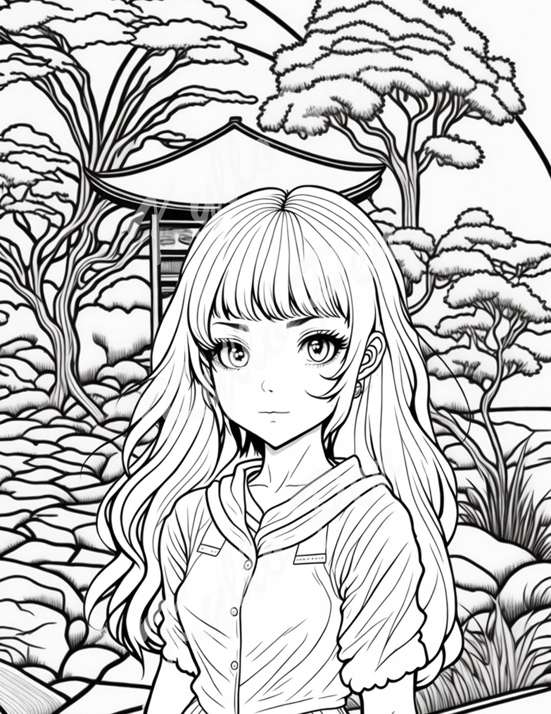 SG14 Anime Style Coloring Digital Page for Adults and Kids of a School ...