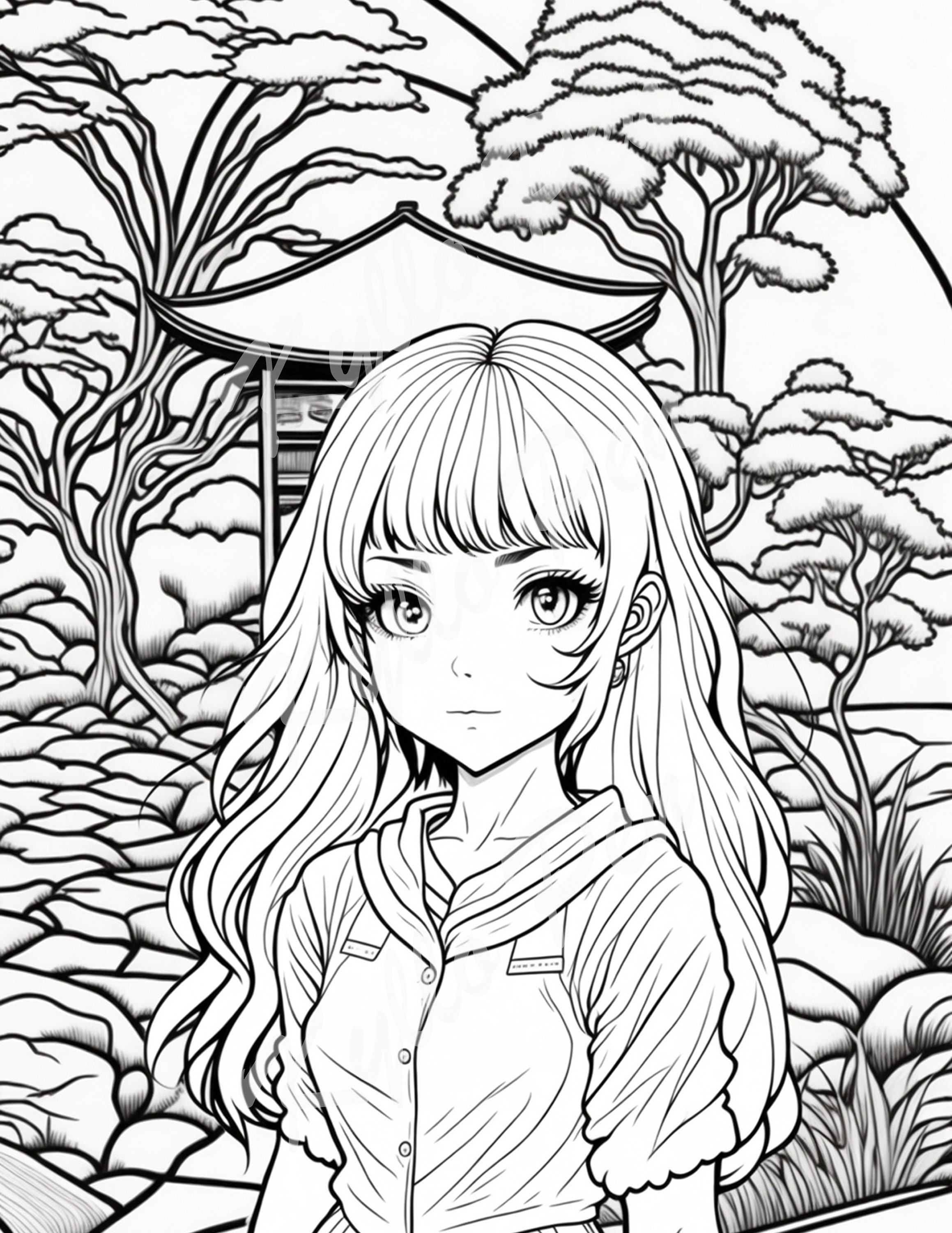 SG14 Anime Style Coloring Digital Page for Adults and Kids of a School ...