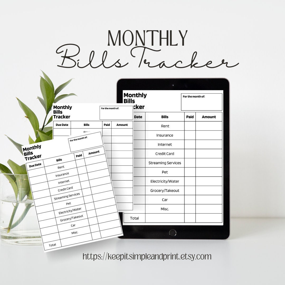 Monthly Bills Tracker Digital Download - Etsy