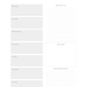 Weekly Planner, to Do List, My Notes, My Weekly Goals, Simple Layout ...