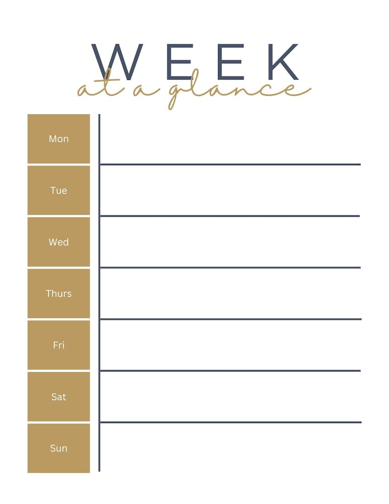 Digital Download Printable Weekly Planner Monday-sunday - Etsy
