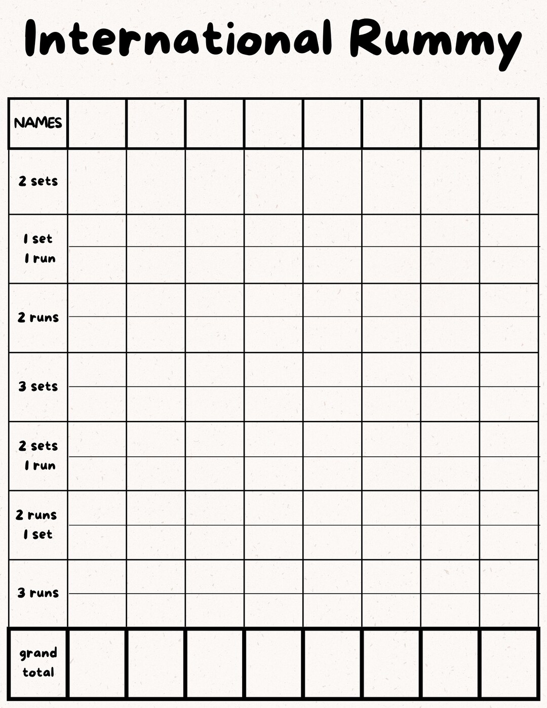 International Rummy Card Game Score Sheet 8 Players - Etsy