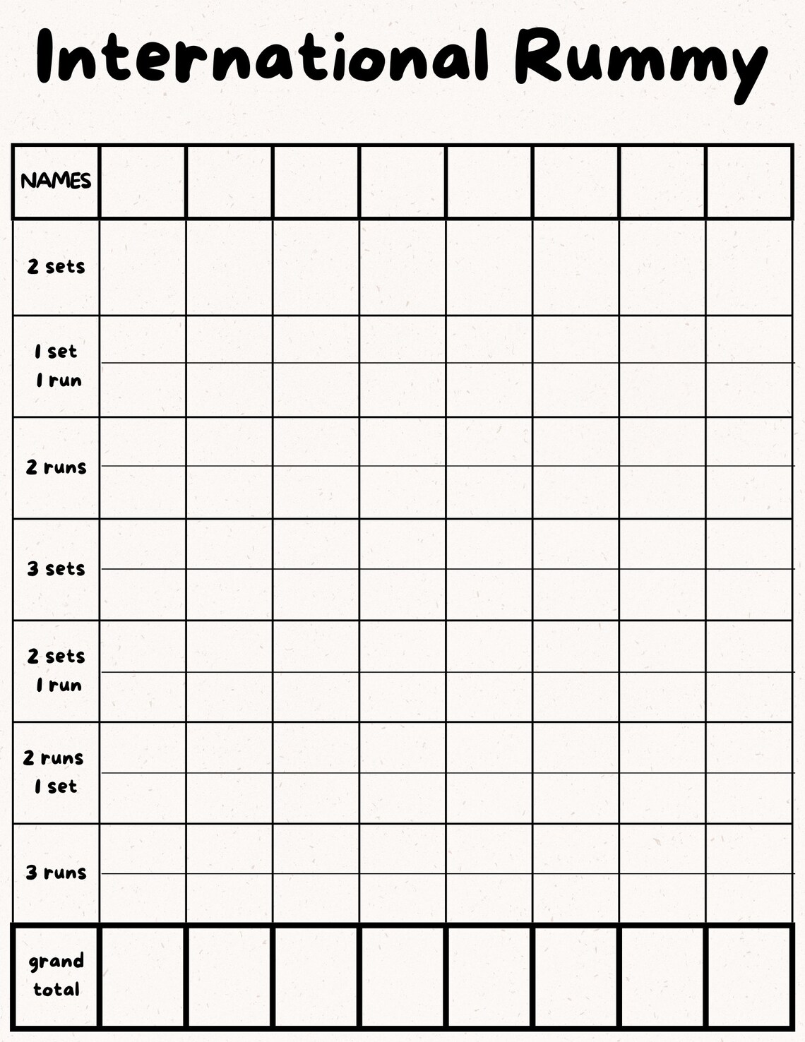 International Rummy Card Game Score Sheet 8 Players - Etsy