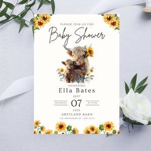 Highland Cow and Sunflowers 5x7 - Etsy