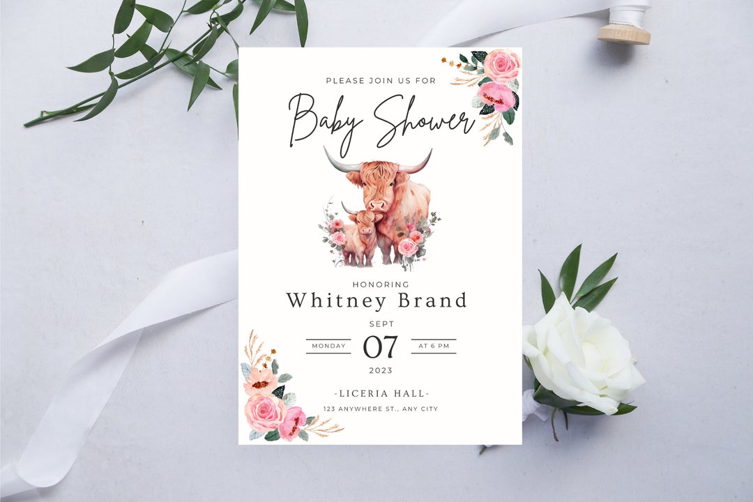 Highlander Cow Baby Shower | 5x7 Invitation | Digital Invitation ...