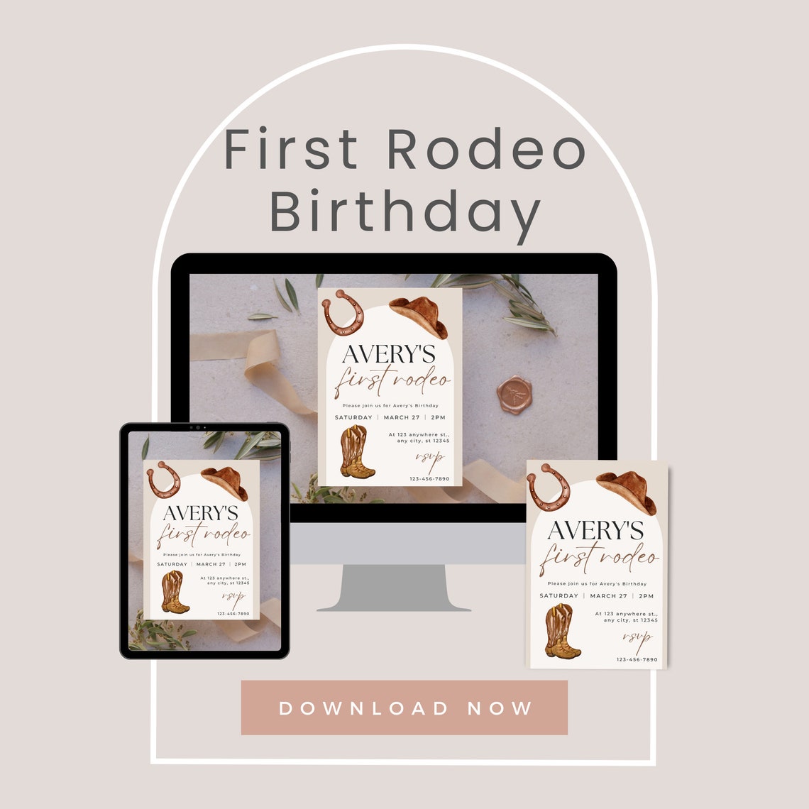 First Rodeo Birthday | 5x7 Invitation | Digital Invitation | Editable ...