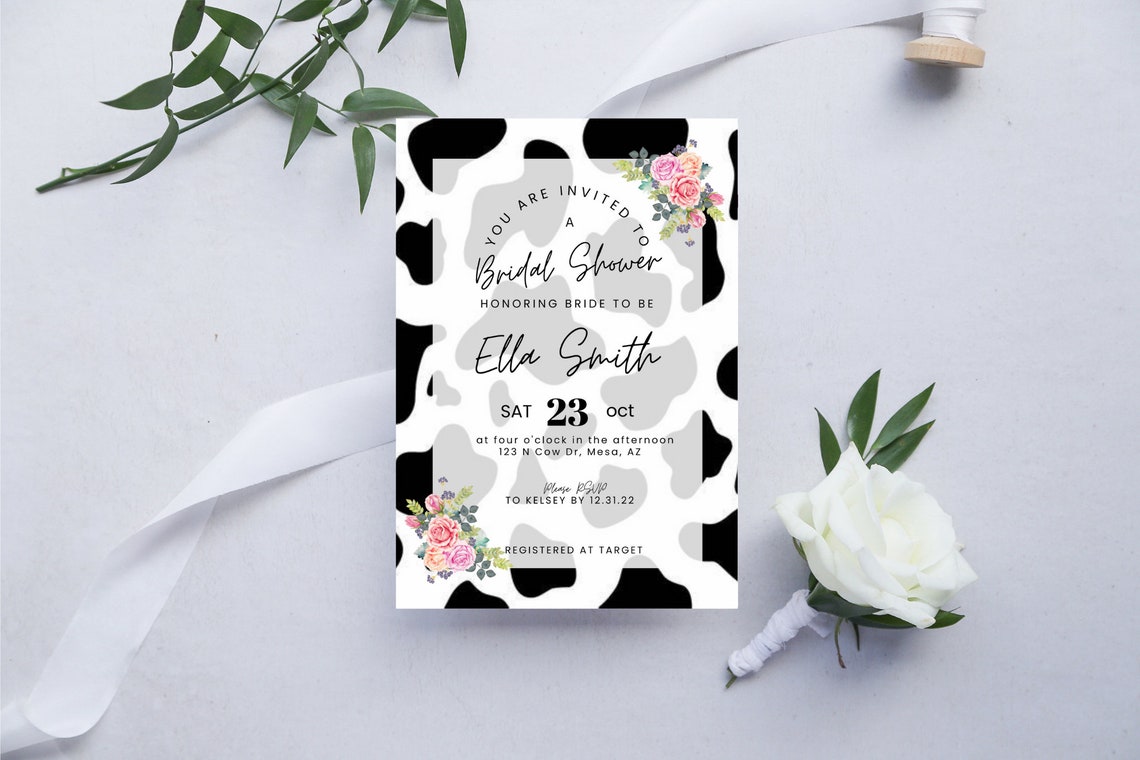 Cow Print Bridal Shower | 5x7 Invitation | Digital Invitation ...