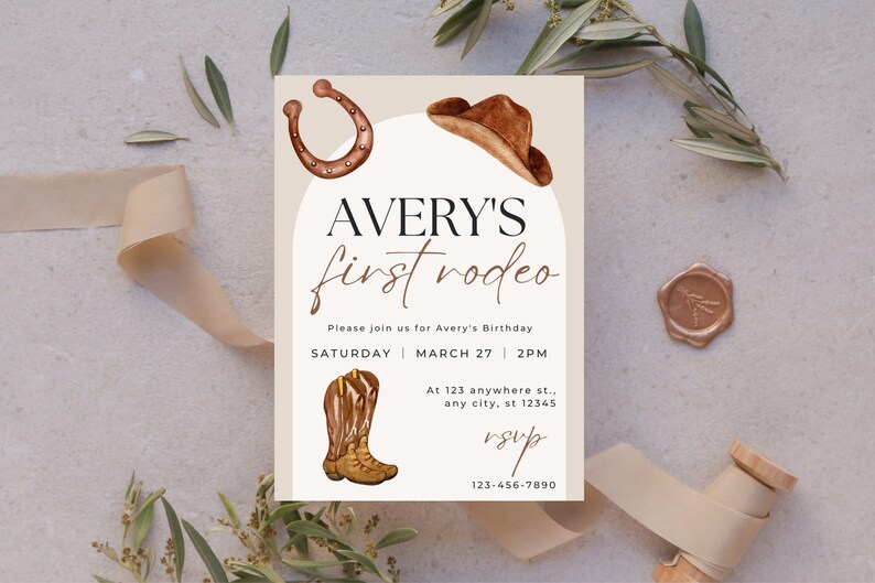 First Rodeo Birthday | 5x7 Invitation | Digital Invitation | Editable ...