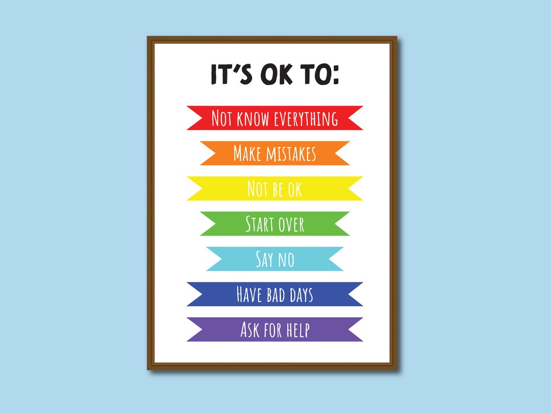 Positive Affirmations for Kids, Its Ok Not to Be Ok, Kids Room Art ...
