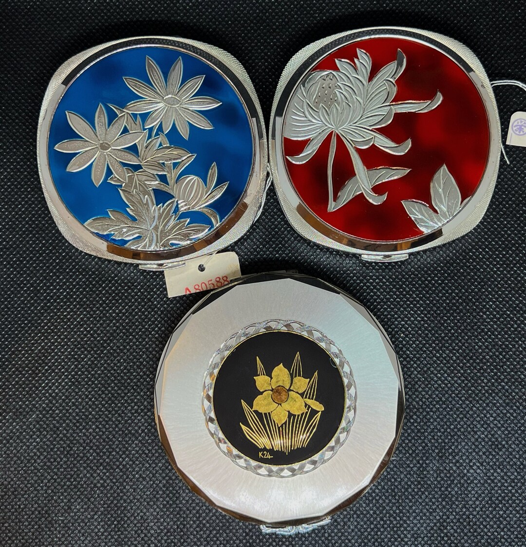 Japan Vintage Blue Compact Powder Mirror With Celluloid Box Crown Brand ...