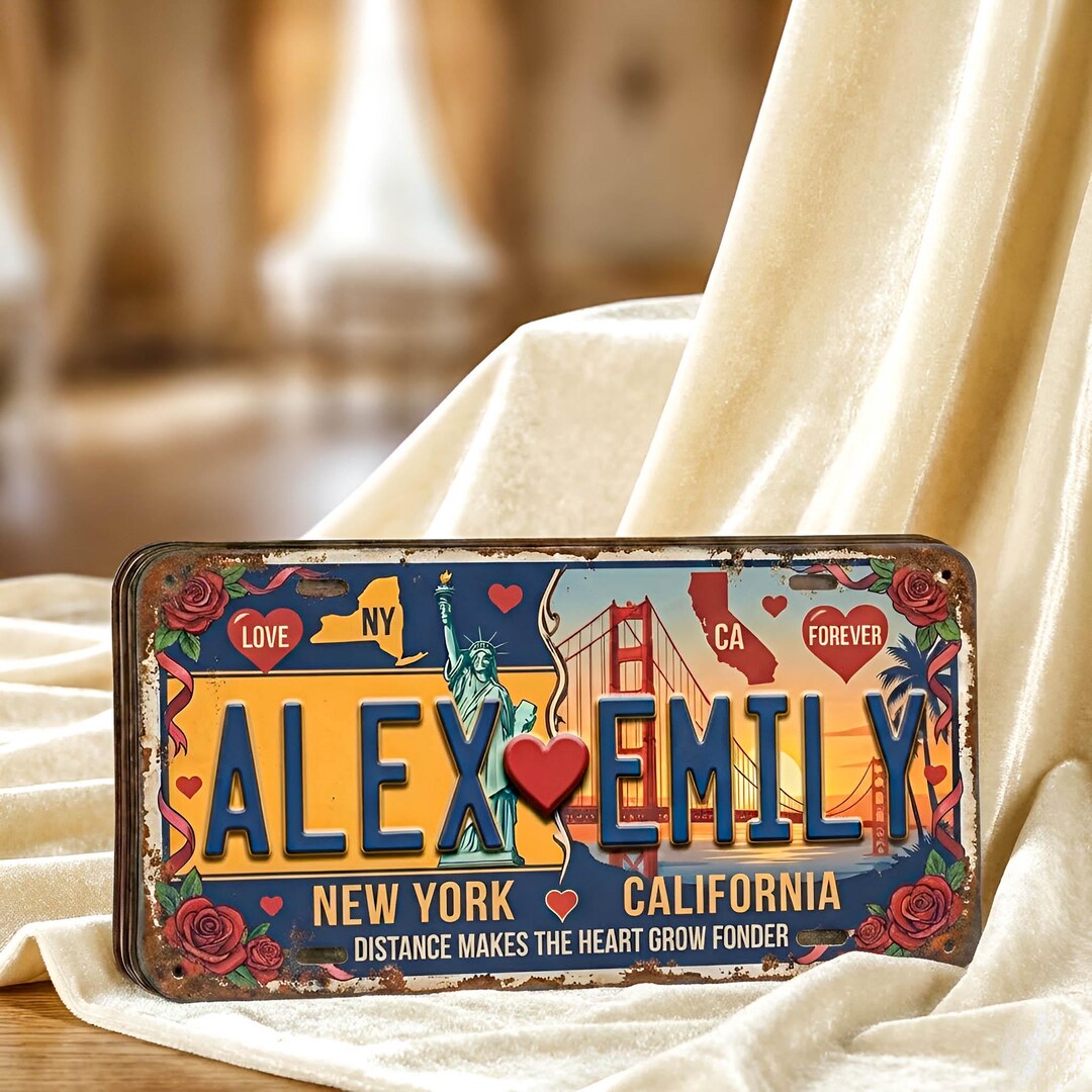 Personalized Couple License Plate Wooden Block, Custom Name State Sign ...