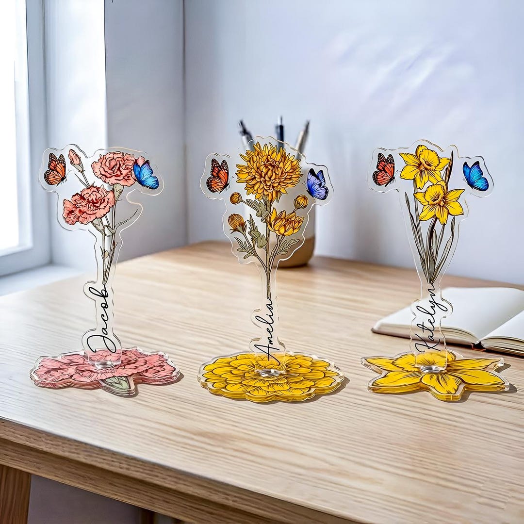 Personalized Birth Flower Spinning Standee, Custom Name Acrylic Standee ...