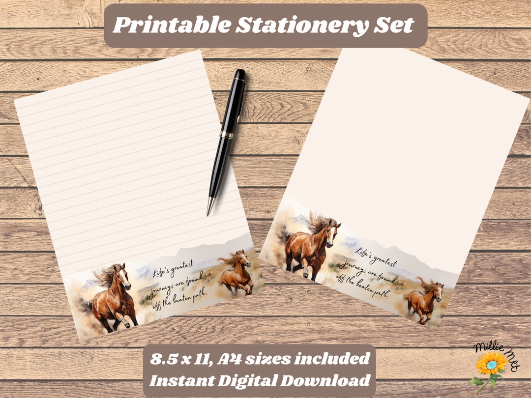 Wild Horses Printable Stationery, Letter Writing Paper, Unlined Lined ...