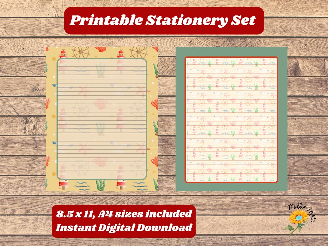 Printable Stationery Nautical Theme Lighthouse Repeat Pattern Letter ...