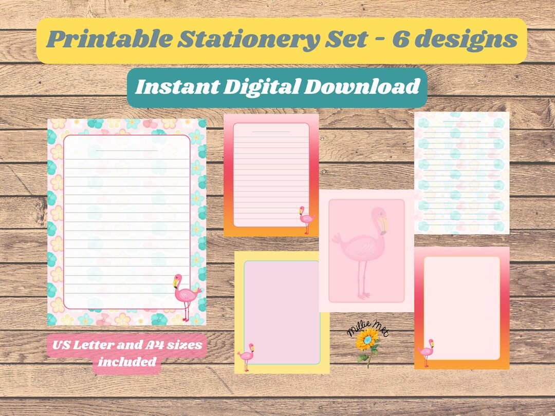 Pink Flamingo Summer Printable Stationery Letter Writing Paper Unlined ...
