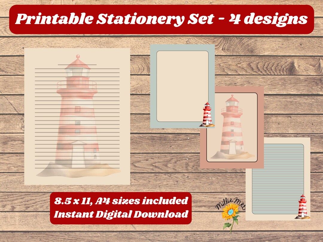 Printable Stationery Lighthouse Theme Letter Writing Paper Unlined ...