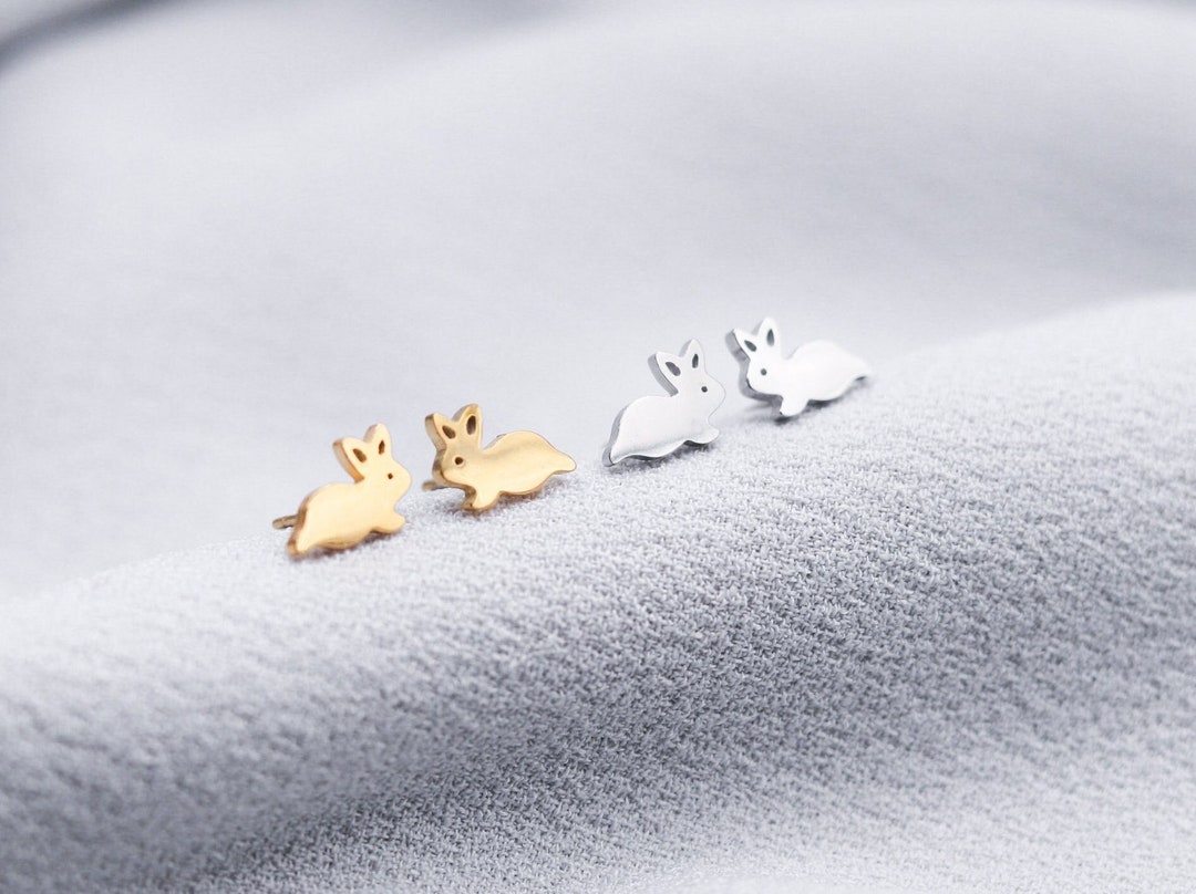Tiny Adorable Bunny Stud Earrings in Gold or Silver by Sundayminimalism ...