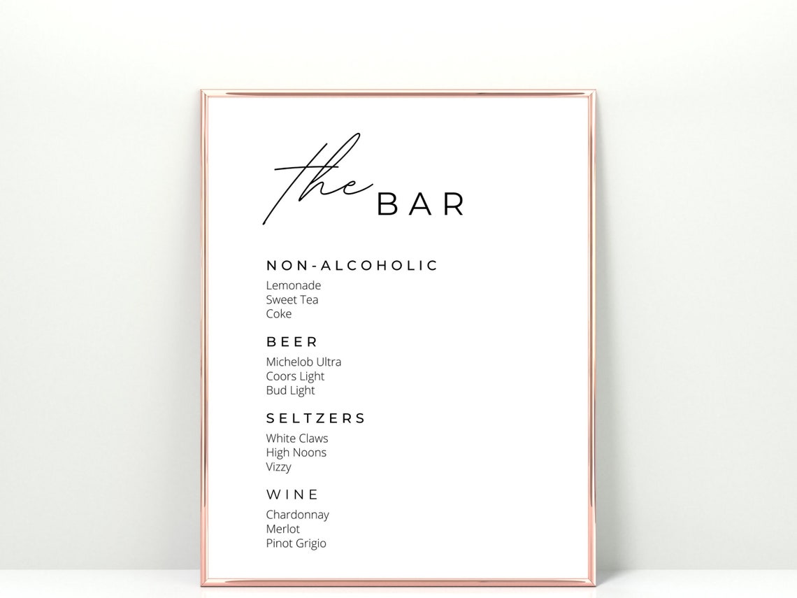 The Bar Sign Modern Drink Menu Template Wedding Bar Menu - Etsy