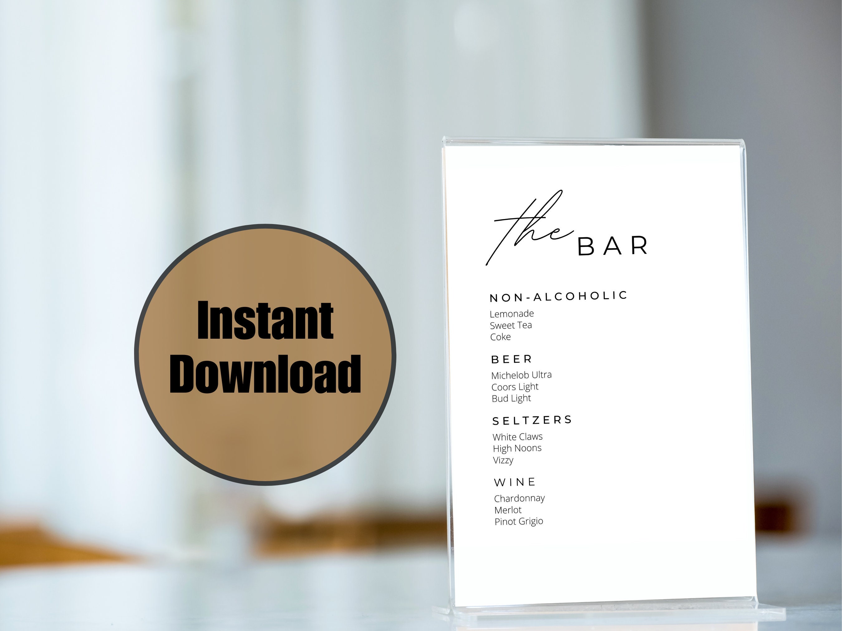 The Bar Sign Modern Drink Menu Template Wedding Bar Menu - Etsy