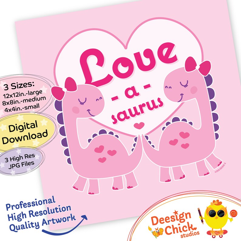 Love-a-saurus Pink Dinosaur Art Instant Download Digital Print - Etsy