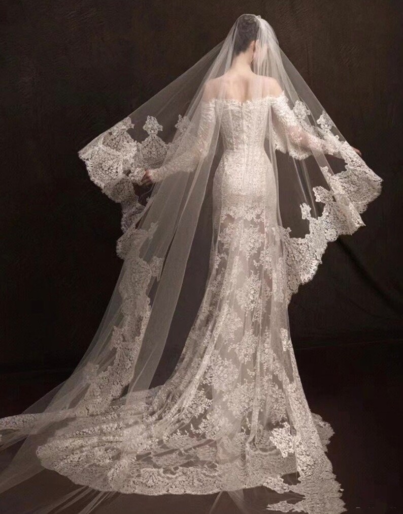Lace Mermaid Wedding Dress Luxury Veil Tulle Embroidery Boat - Etsy