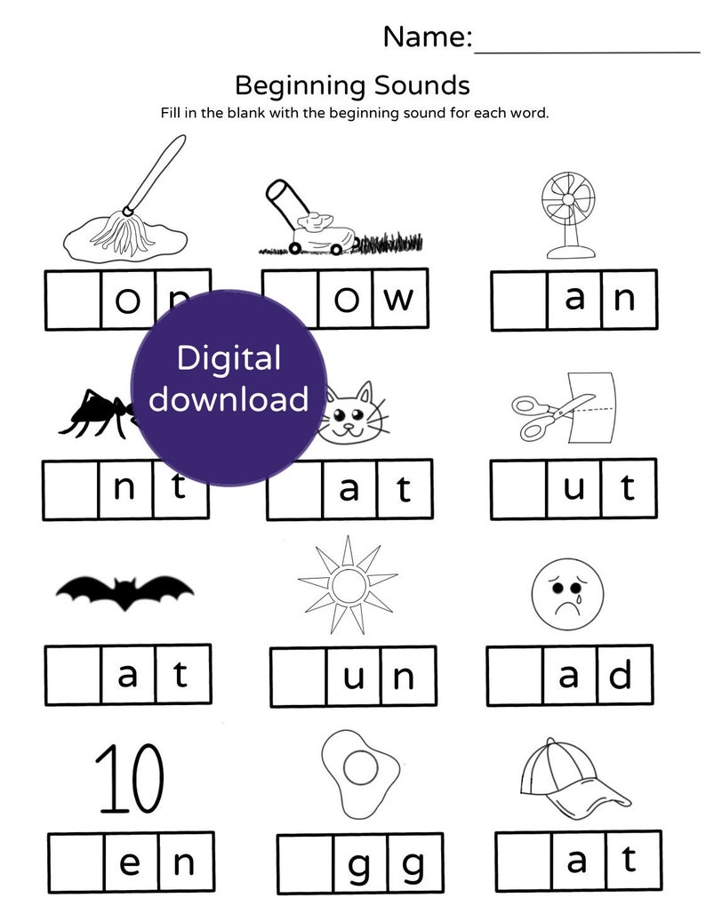 Beginning Sounds Practice Worksheet - Etsy