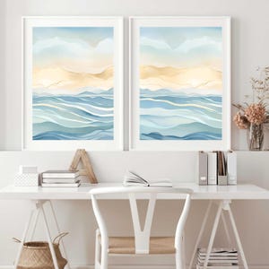 Coastal Watercolor Ocean Print Set of 2 Watercolor Waves Print Teal ...