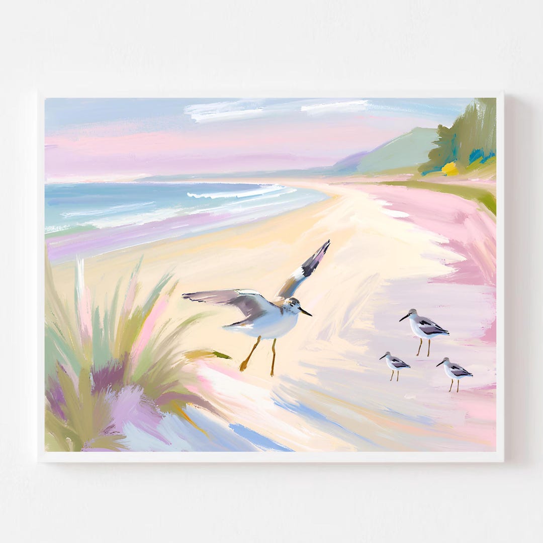 Sandpiper Art Print Pastel Seashore Bird Wall Art Coastal Beach House ...