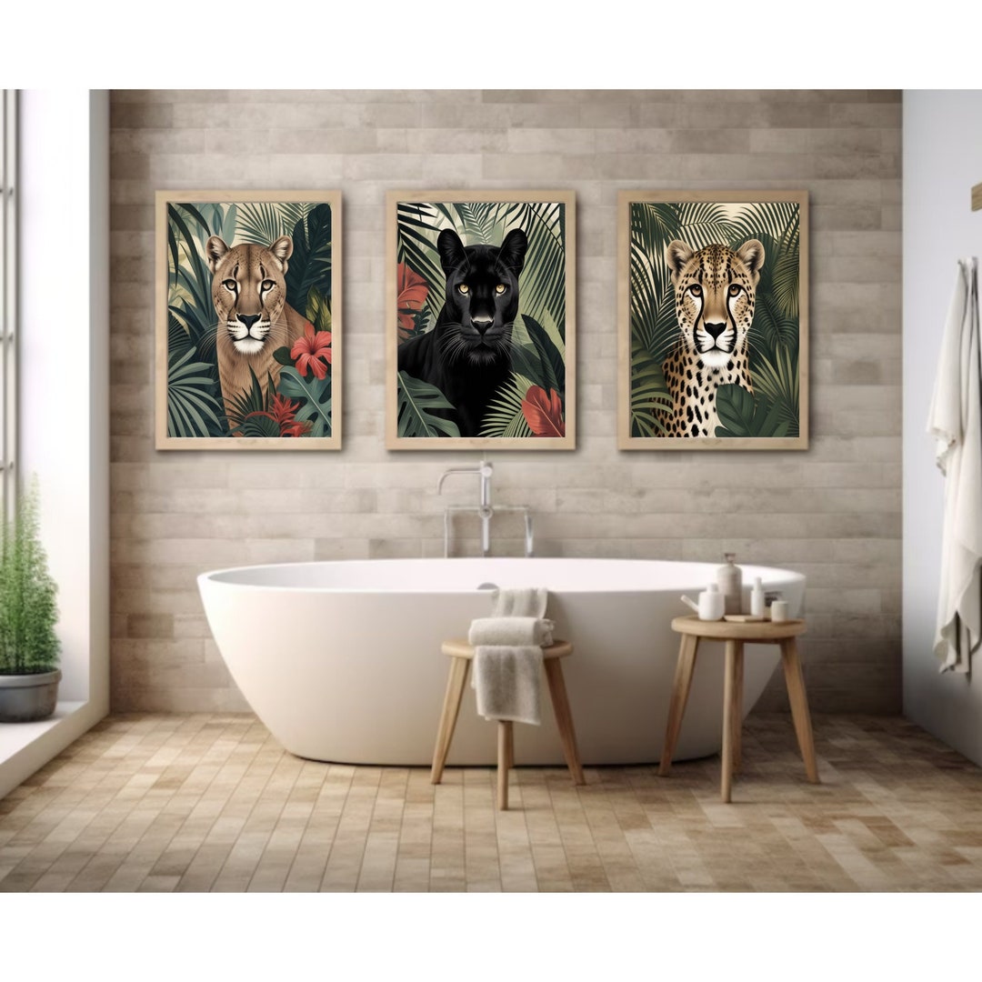 Jungle Wall Art Leopard Set of 3 Cougar Wall Art Print Puma Wall Art ...