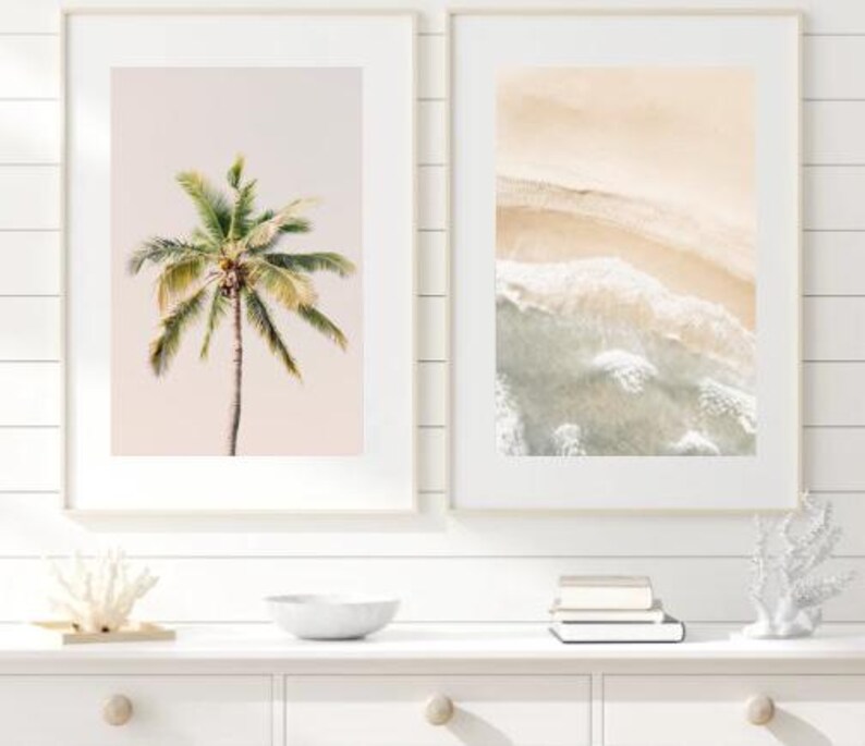 Neutral Beach Prints Palm Tree Poster Beach Coastline Printable Decor ...